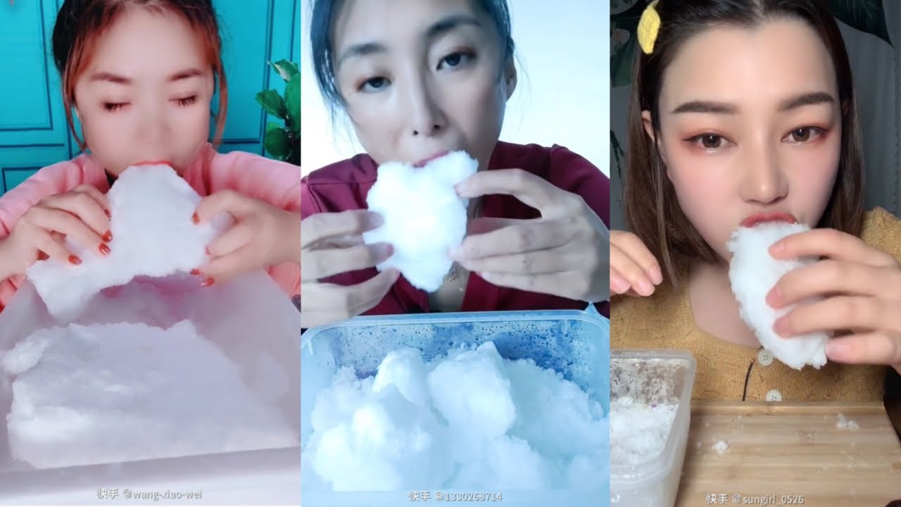 SOFT POWDERY WHITE ICE CHUNKS BITES & SPOONFULS ICE EATING ASMR ...