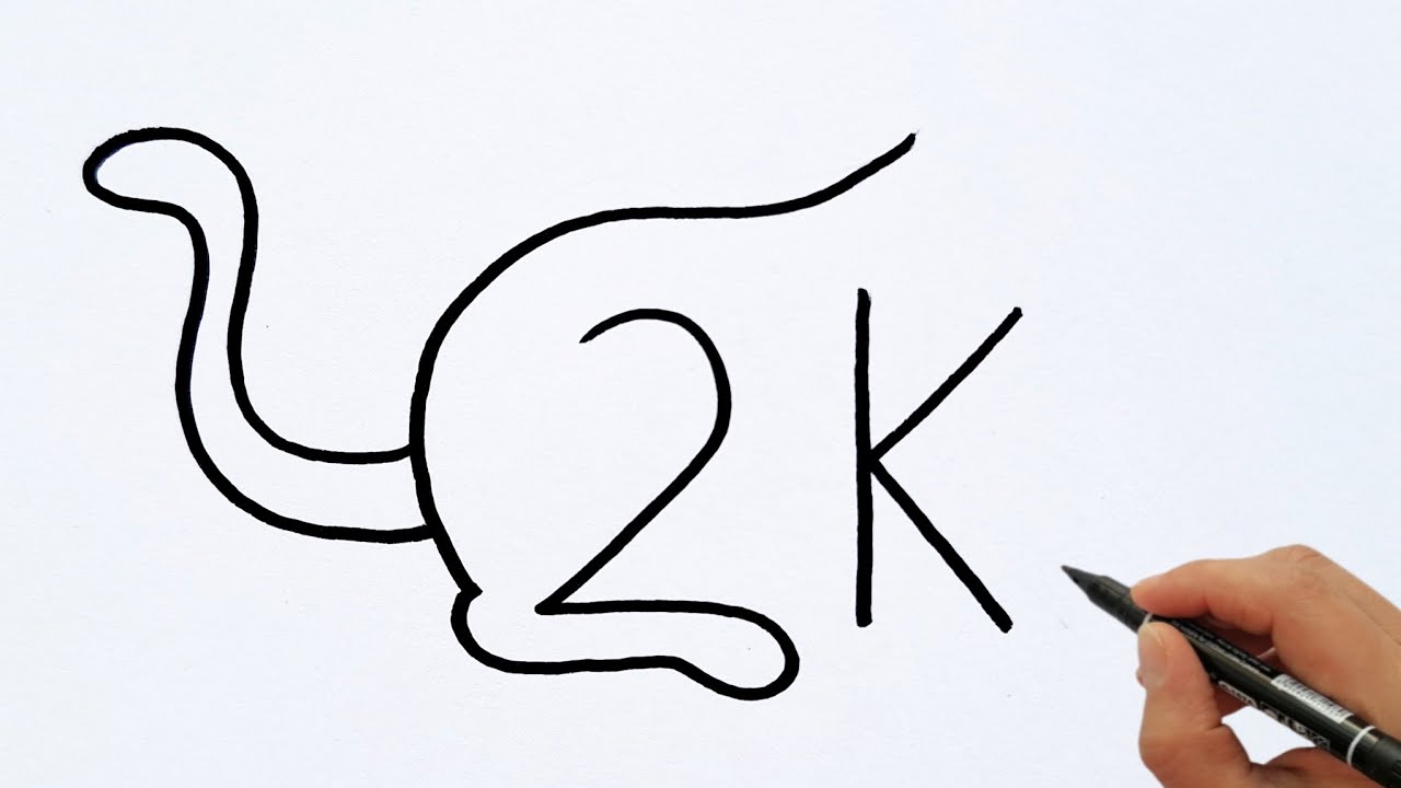 How to draw a cat from 2K | cat drawing tutorial step by step | number ...