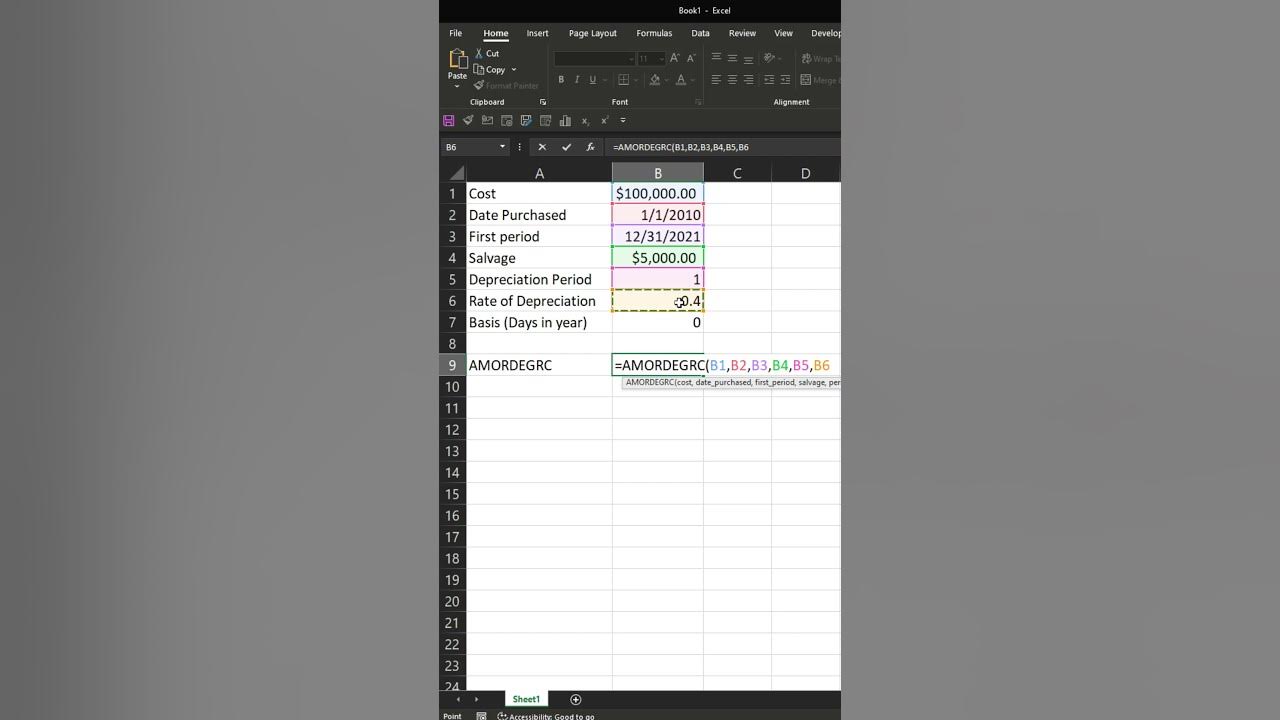 AMORDEGRC #Shorts Excel Depreciation Tutorial - YouTube