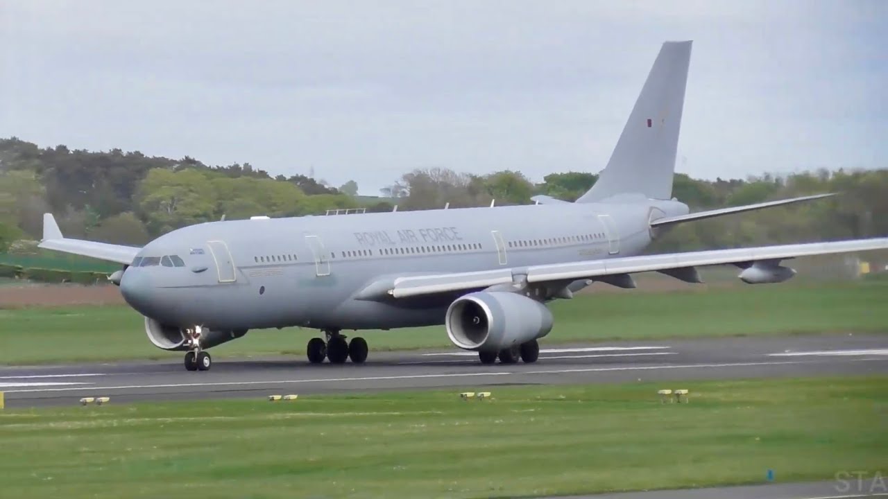 Royal Air Force Airbus KC2 Voyager takeoff from Glasgow Prestwick ...
