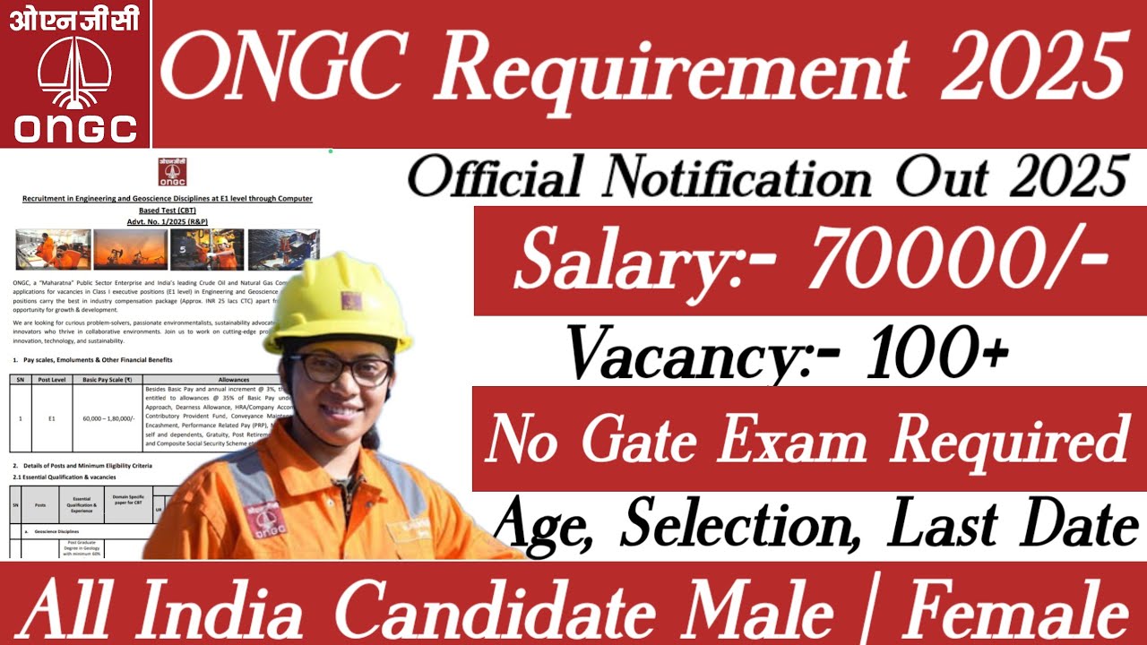 ONGC New Vacancy 2025 | ONGC Recruitment 2025 | Permanent Job | Without ...
