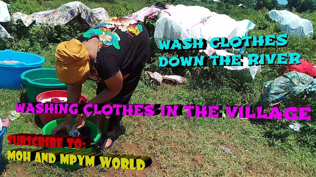 AFRICAN VILLAGE LIFE/AFRICAN GIRL WASHING CLOTHES AT THE RIVER/LAUNDRY ...