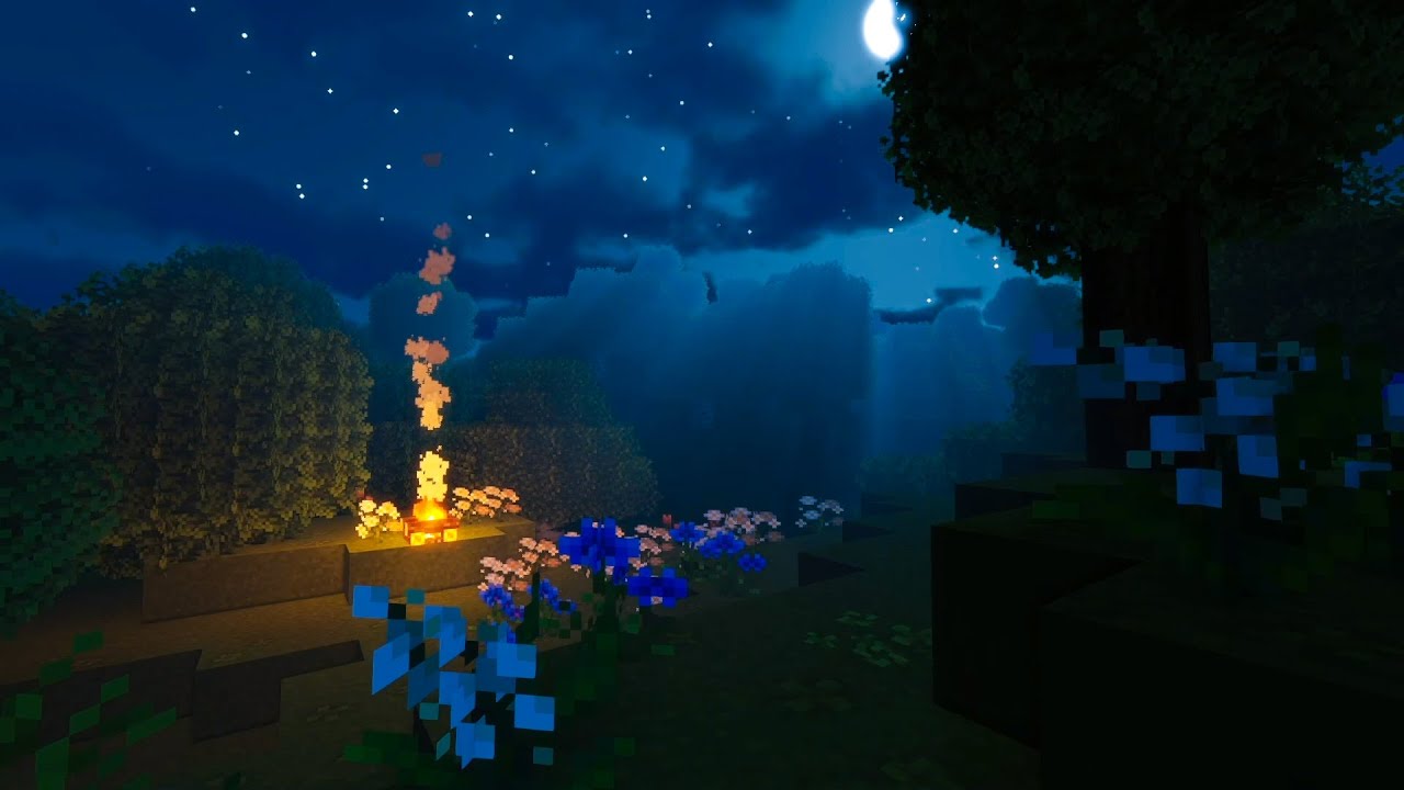 🌌Minecraft Starry Night | Minecraft Music with Campfire 🔥 for relax and ...