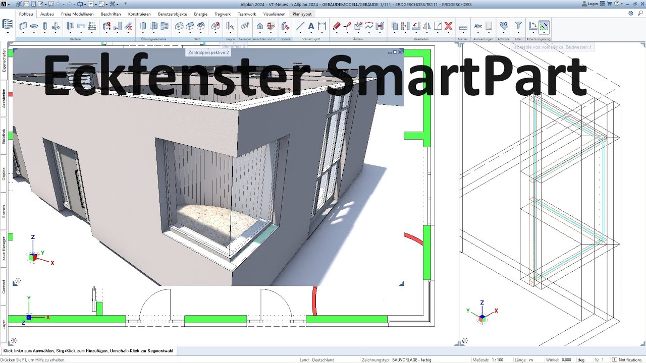 Eckverglasung als Smartpart für Eckfenster in Allplan - YouTube