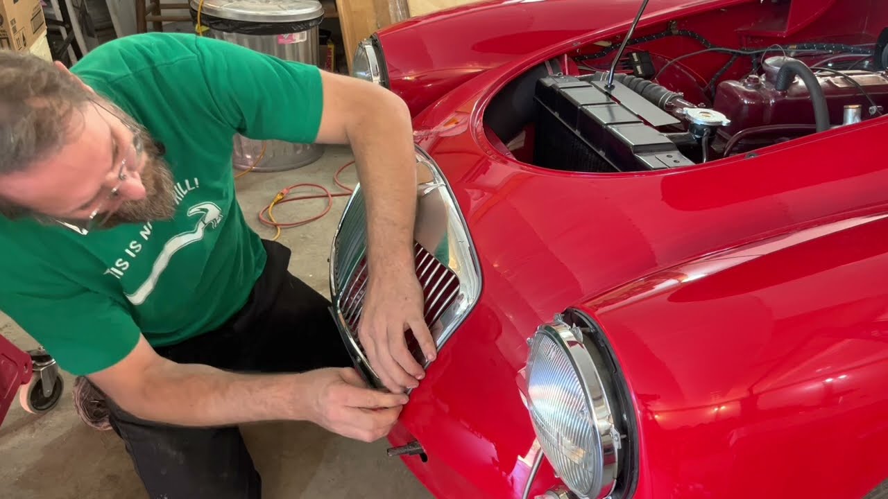 1960 MGA final assembly, grille and bonnet latch - YouTube