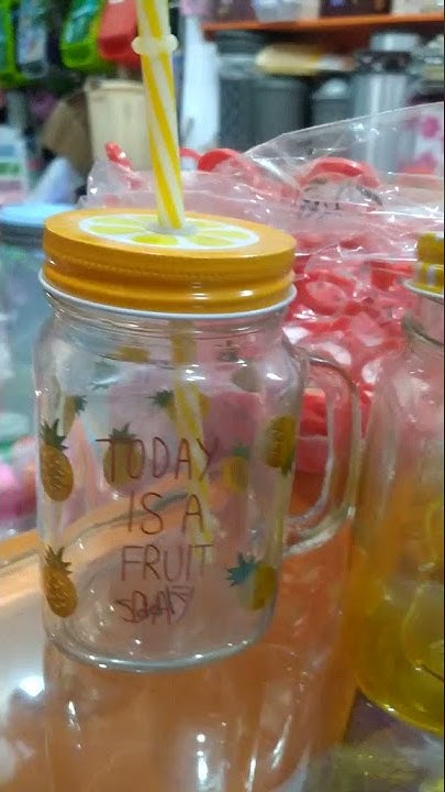 Multicolor Glass Fruity Mason Jar Resistant Mugs with Lid & Emoji Straw Juice Cup 480 ml - YouTube
