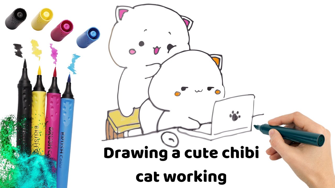 Drawing a cute chibi cat working #drawing #cat #cute - YouTube