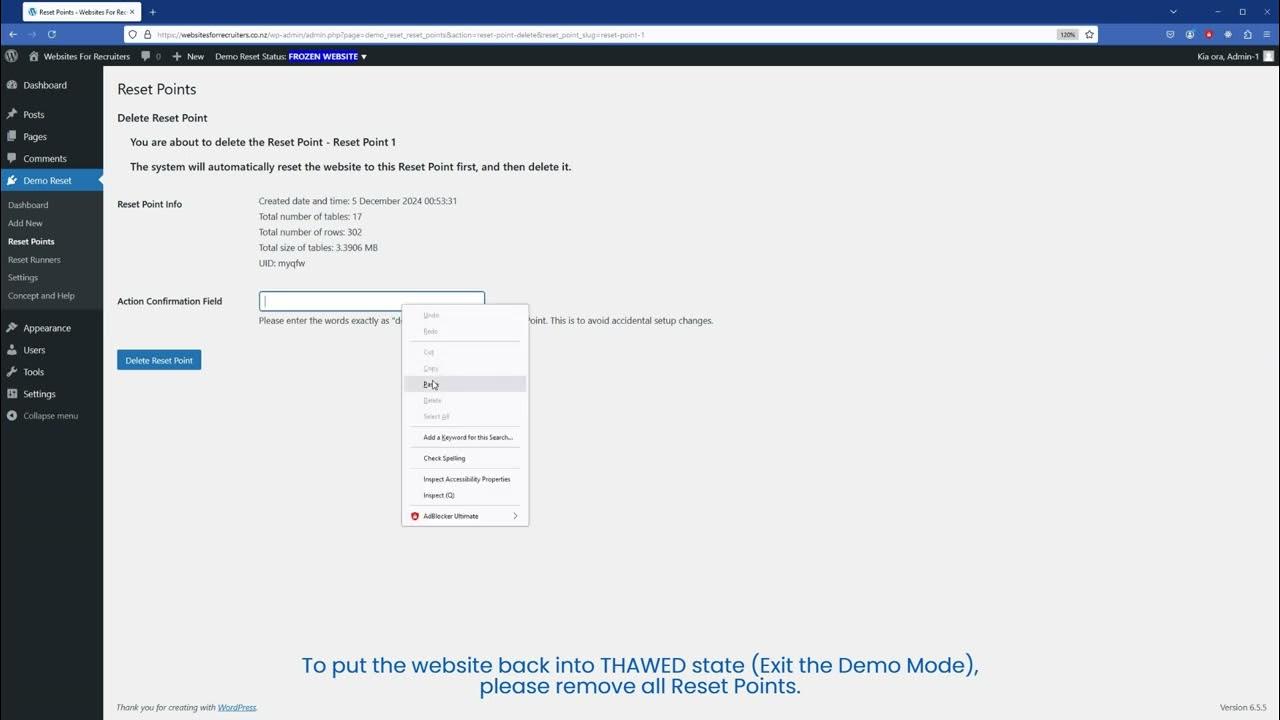 Setting a WordPress website back to THAWED state – Valid for both Demo Reset Free and Pro ...