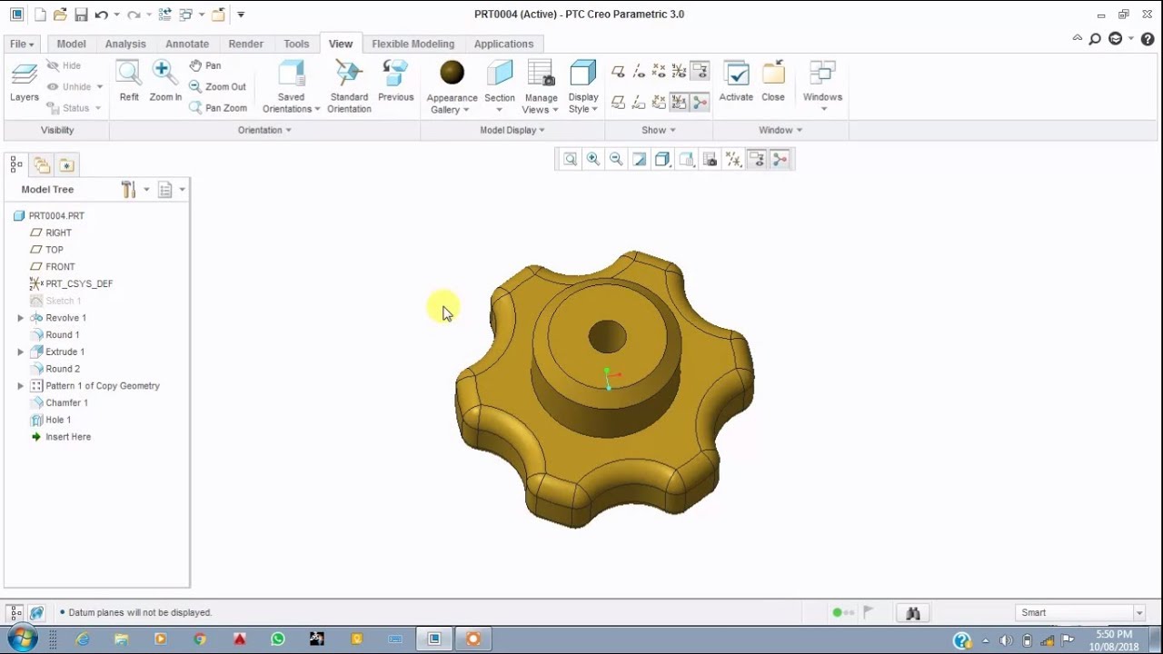 CREO PART MODELLING FOR BEGINNERS ; SIMPLE KNOB IN CREO - YouTube