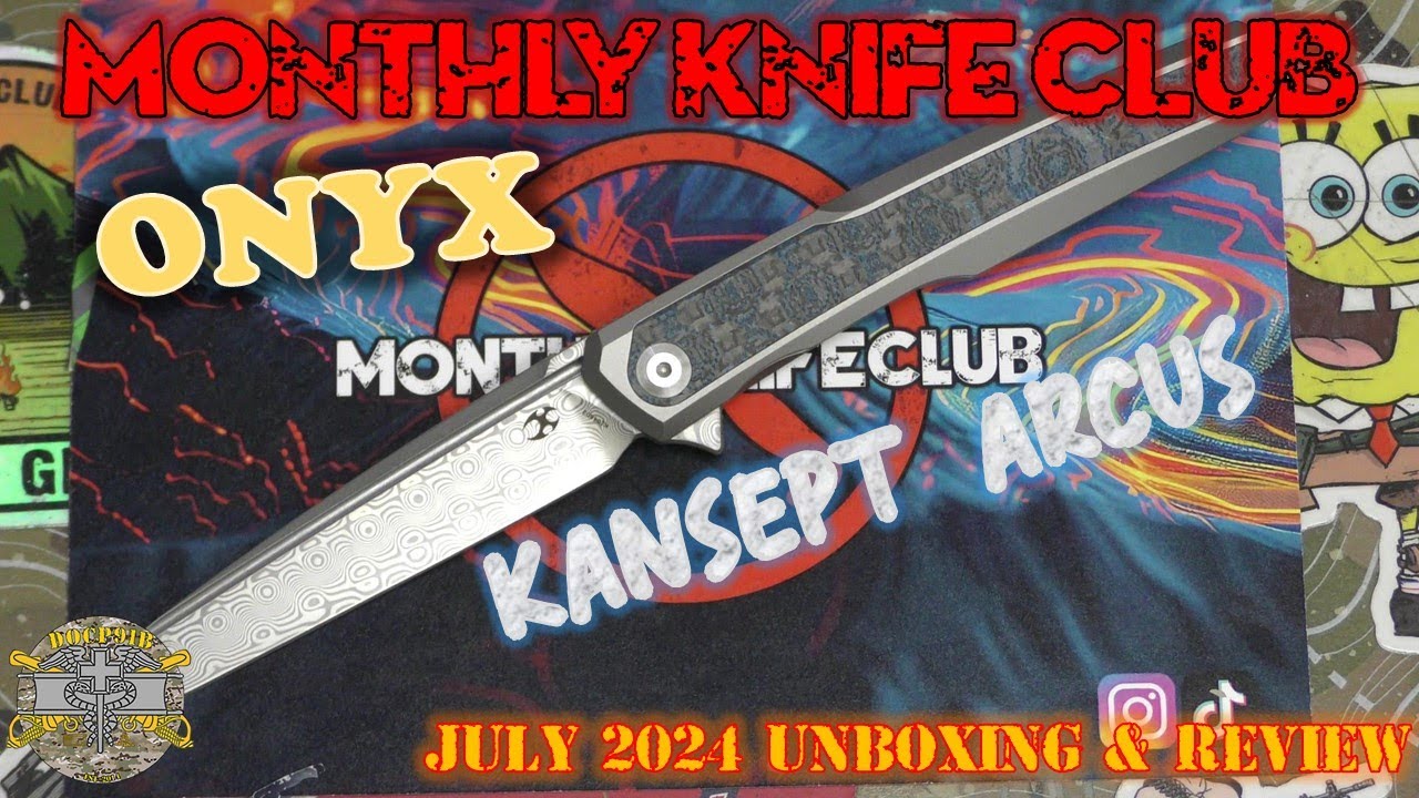 Monthly Knife Club Onyx - July 2024 - Kansept Arcus Damascus, CF, & Ti - Unboxing & Review - YouTube