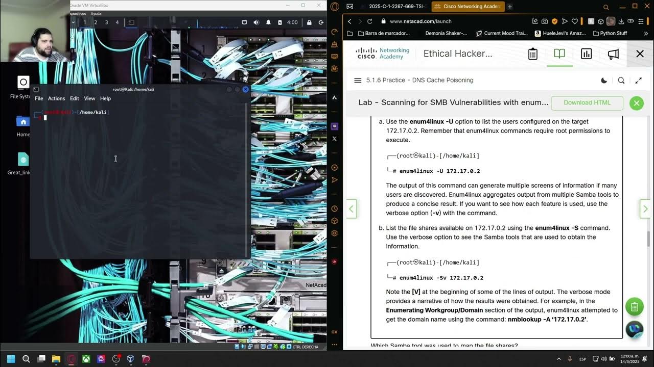 5 1 4 Lab Scanning for SMB Vulnerabilities with enum4linux Practica Hacker Etico - YouTube