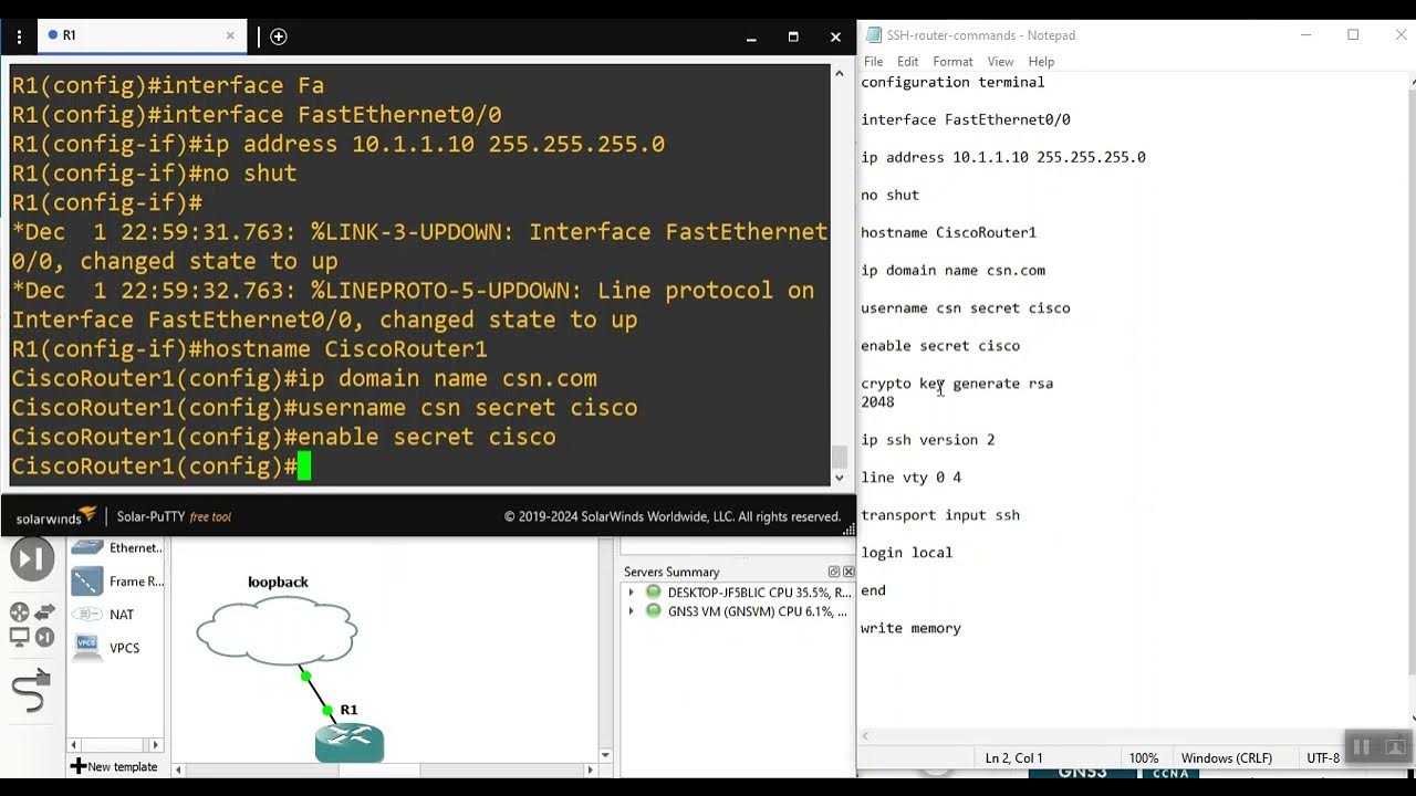 GNS3 Configure : Loopback Config, Setup cloud, SSH on C7200 router - YouTube