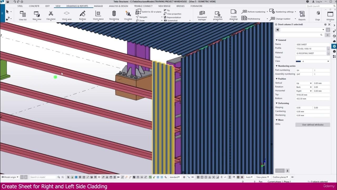 Modeling a Warehouse in Tekla Structure | Part-22 | Create Sheet for RL Side Cladding - YouTube