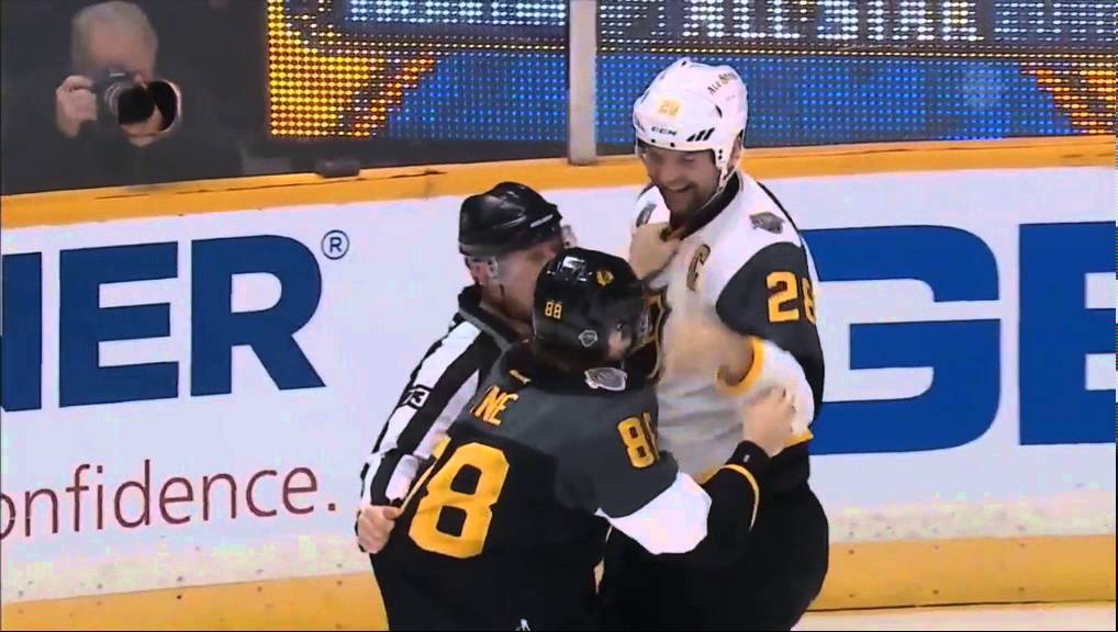 John Scott and Patrick Kane mix it up during the All-Star Game - YouTube
