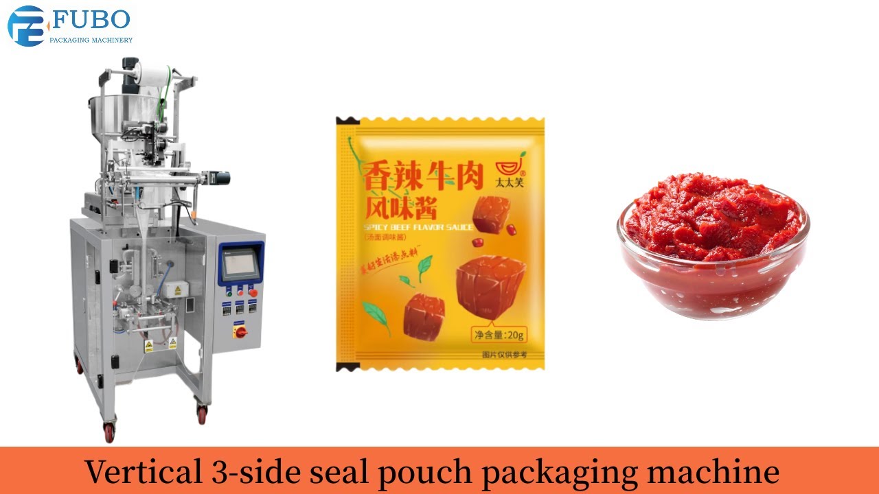 Vertical 3 sides seal pouch packaging machine - YouTube
