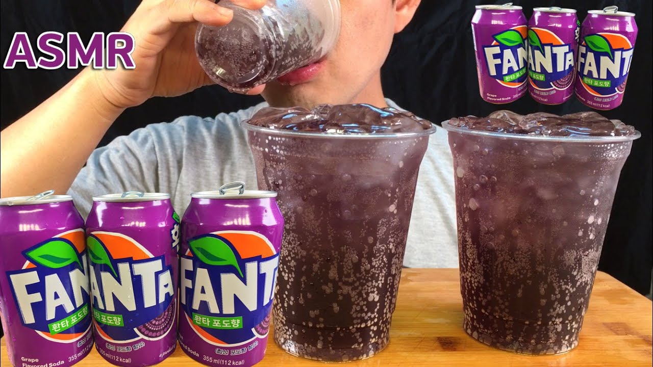 [ASMR] FANTA GRAPES FLAVORED DRINKING SOUNDS ファンタ冷たい飲み物飲んICE EATING And ...