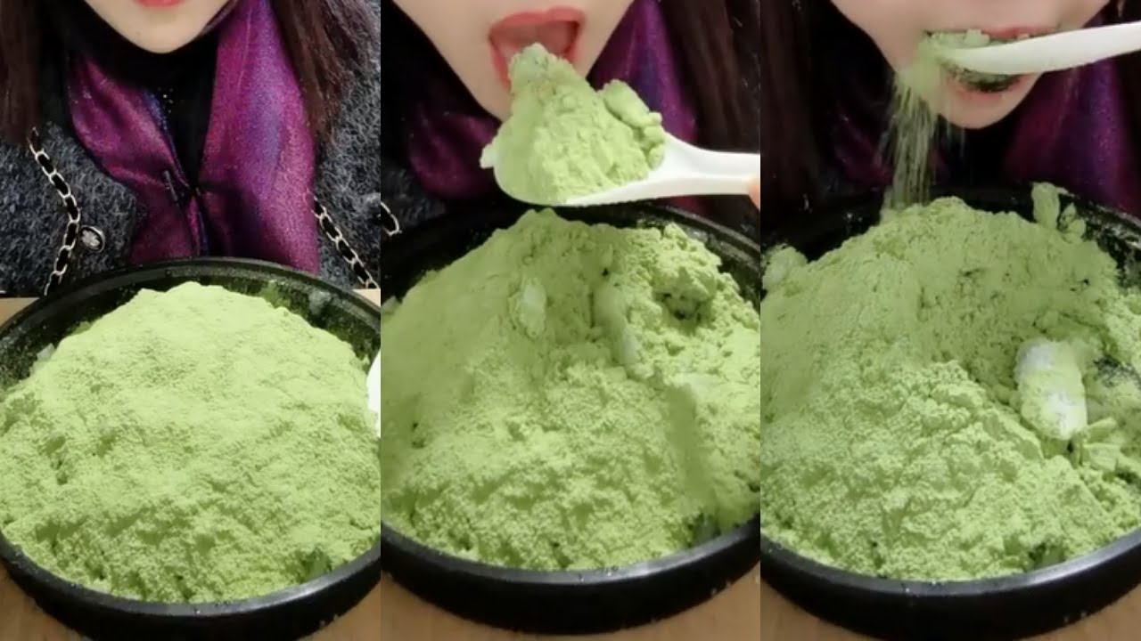 얼음먹방 HEAVY MATCHA POWDER SHAVED ICE EATING ASMR 💚🍵 CRUNCH ICE 녹차 ...