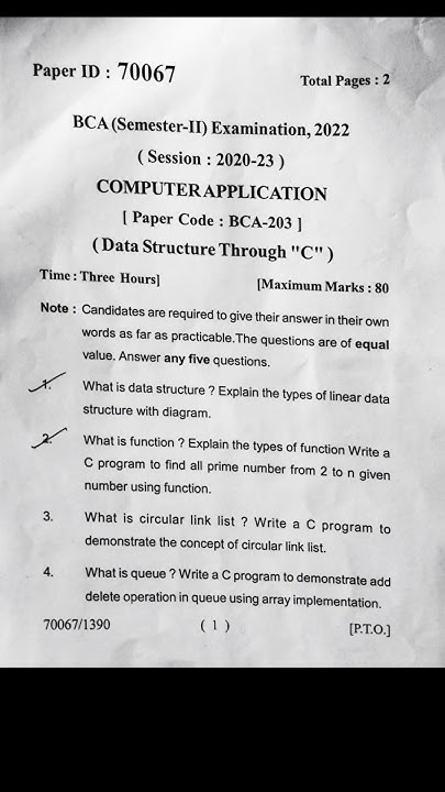 BCA 2nd semester (2022) Data structure through C | #brabu #bca_203 ...