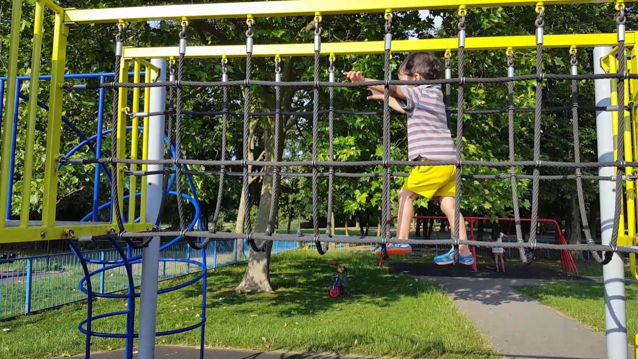 Rope bridge for kids in local park - YouTube