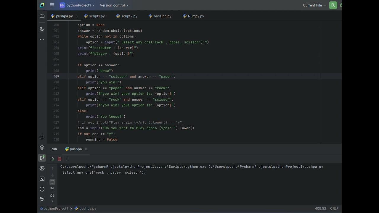 Python rock, paper, scissor game program - YouTube