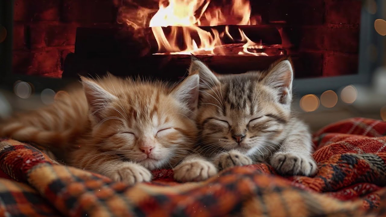 Relaxing with Purring Cat and Warm Fireplace | Sleep Instantly within 5 ...