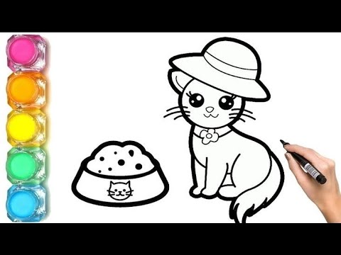 😺Cute Cat eating food Coloring for kids |Fun kids coloring| Easy ...