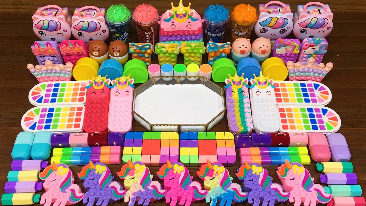 UNICORN slime!!! Mixing random into GLOSSY slime!!!Satisfying Slime ...