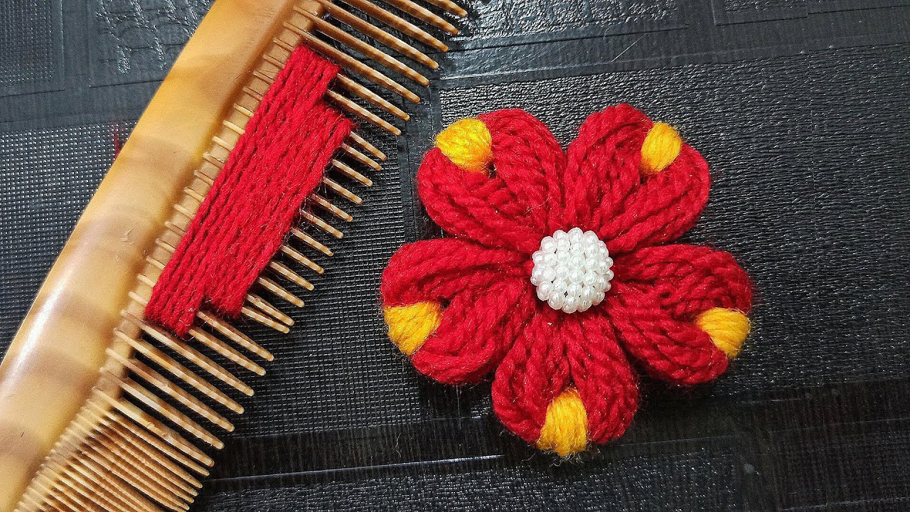 Super Easy Woolen Flower Using Comb | Wool flower Making - YouTube