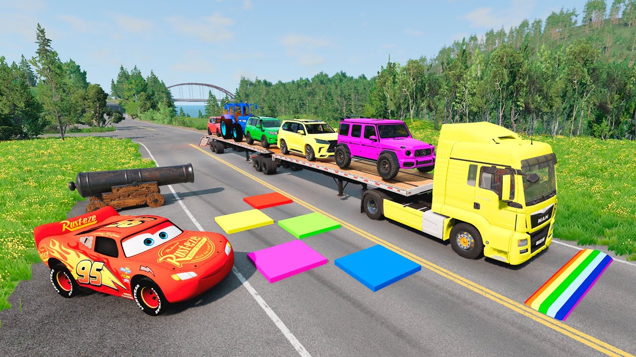Flatbed Truck McQueen /Transportation with Truck - Pothole vs Car #024 ...