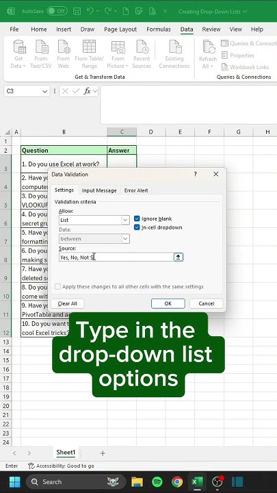 Creating Drop-Down Lists in Excel 🔽 #excel - YouTube