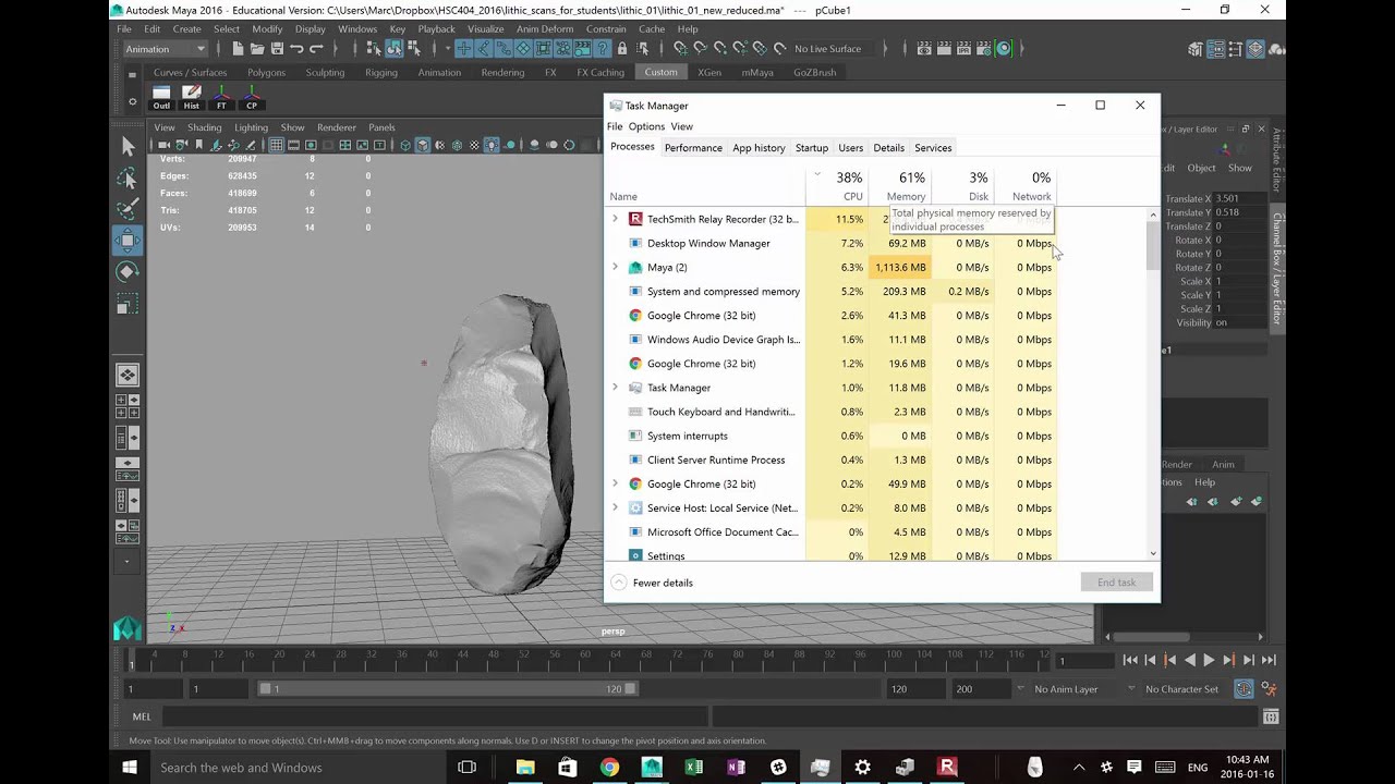 Maya 2016 on Surface Pro 4 i5 8 gb ram - YouTube