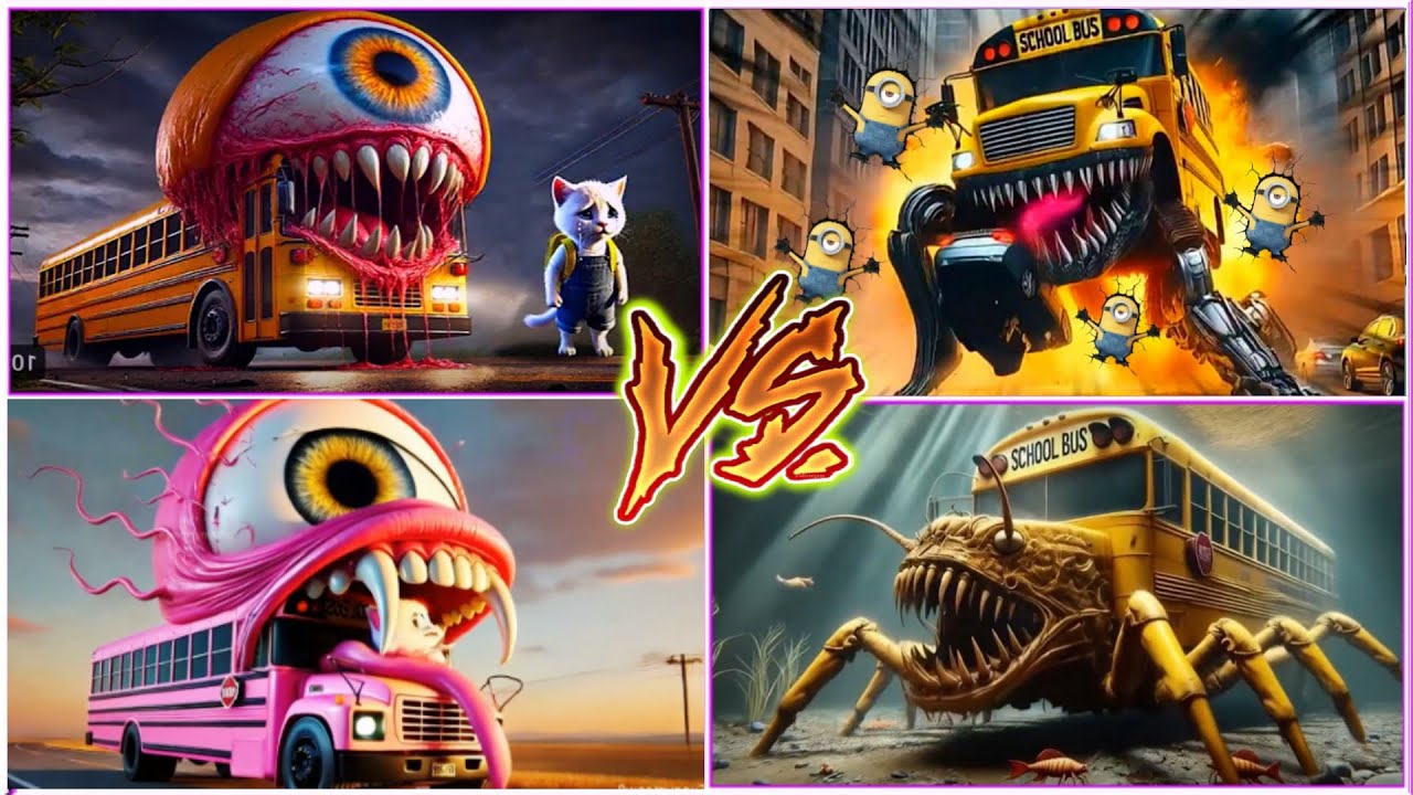 School Bus Monster🆚Funny Minions🆚Bus EXE🆚School Bus Spider🎶 Tiles hop ...