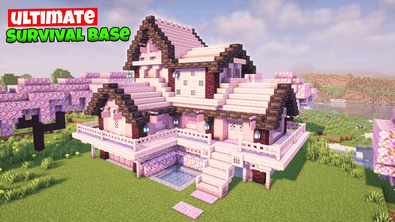 Minecraft Ultimate Cherry Wood Survival Base🌸🛠️ - YouTube
