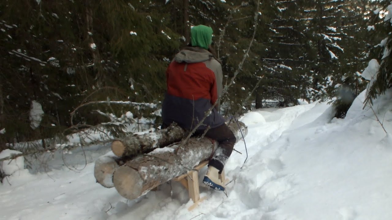 Bringing fire wood with a DIY sled, it was a brutal day - YouTube