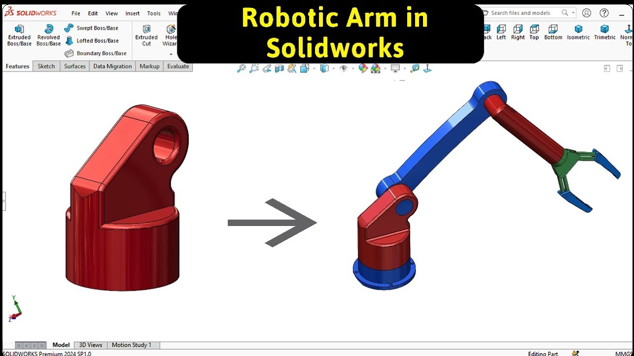 Robotic Arm Link 1 Modeling in SOLIDWORKS | Robo CAD - YouTube