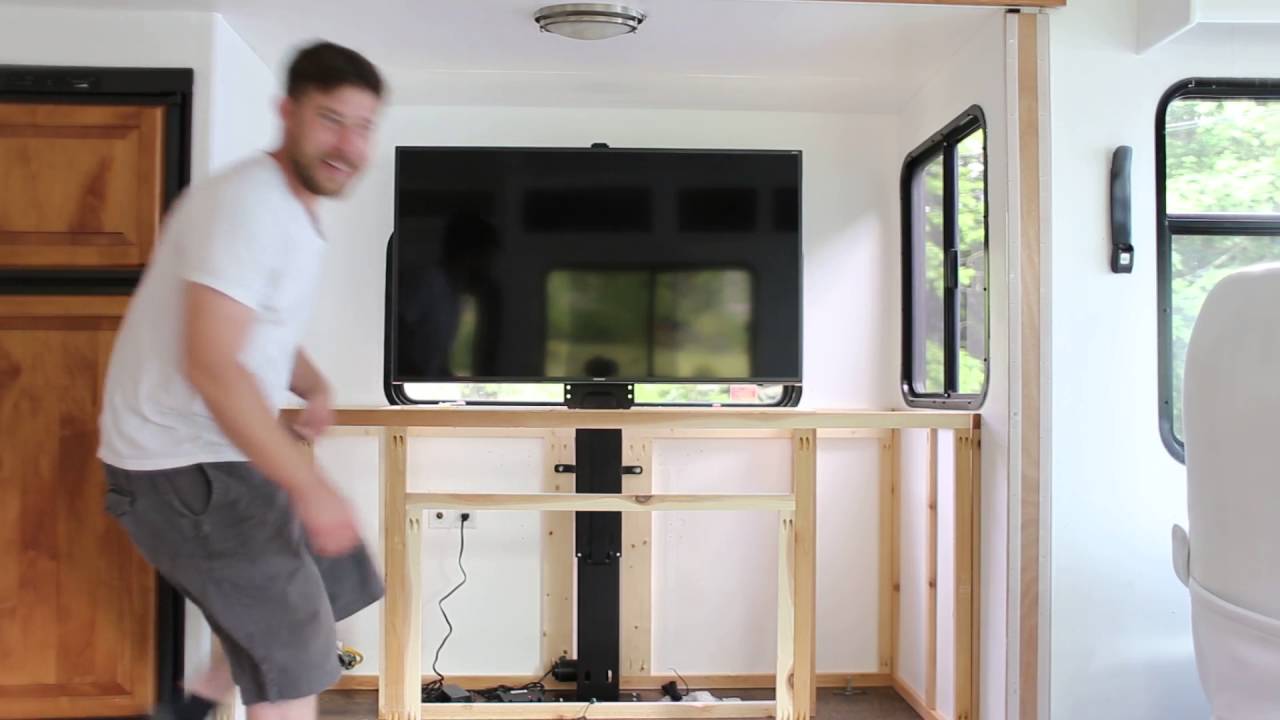 TV Lift in Action Inside RV - YouTube