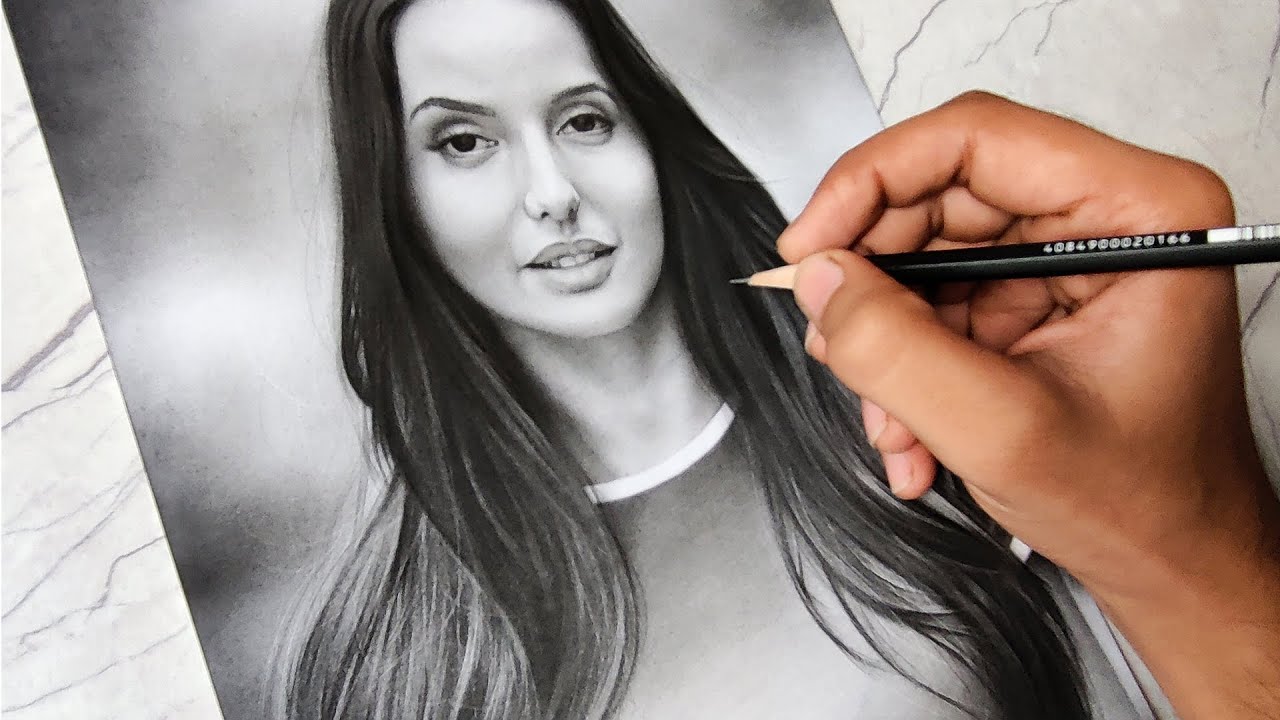 Portrait Drawing of Nora Fatehi || Artist Sourav - YouTube