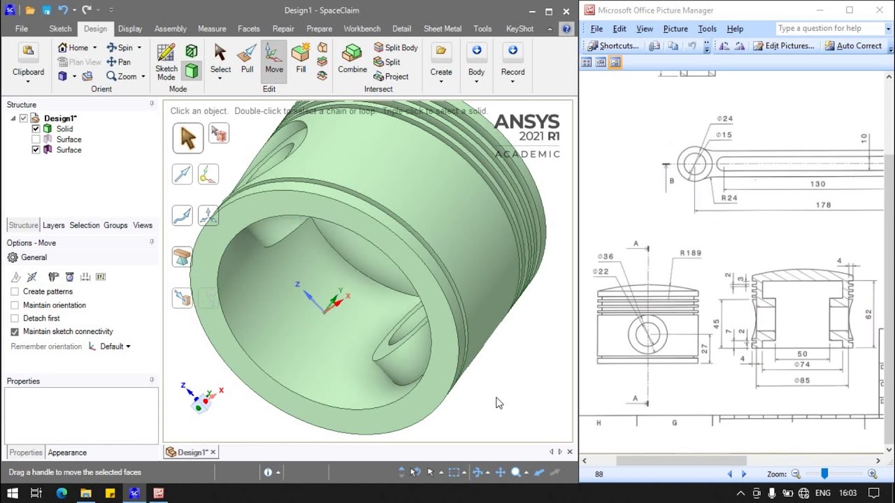Ansys SpaceClaim Piston Modelling and Drafting Example 14 - YouTube