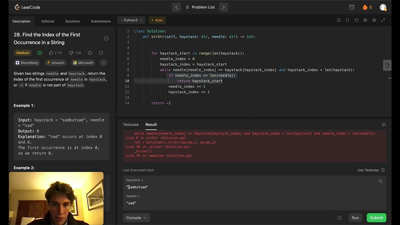 Leetcode 28. Find the Index of the First Occurrence in a String - YouTube