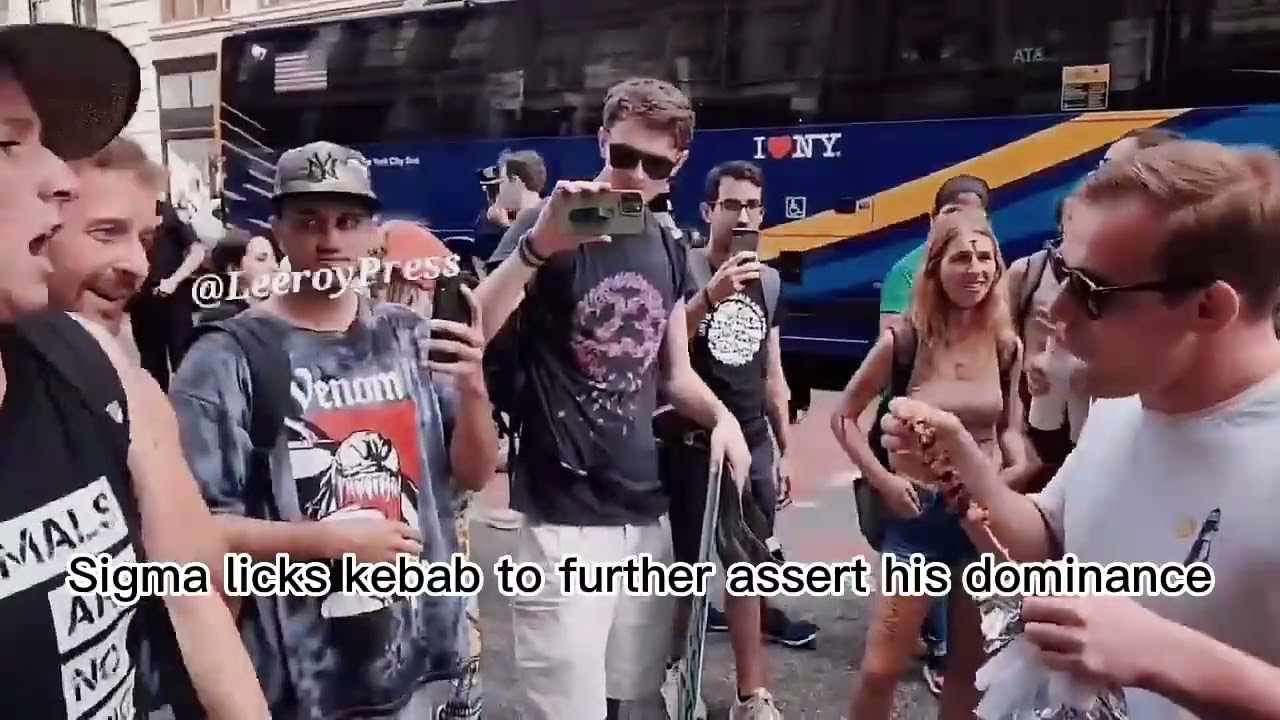 Sigma Male eats Shish Kebab at a Vegan Protest - YouTube