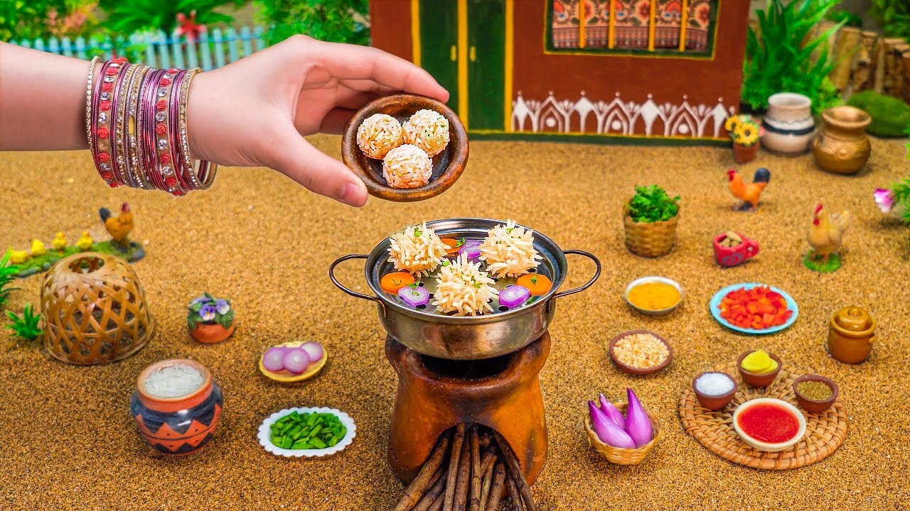 Miniature Chicken Rice Ball | How To Make Chicken Curry Recipe | Tiny ...