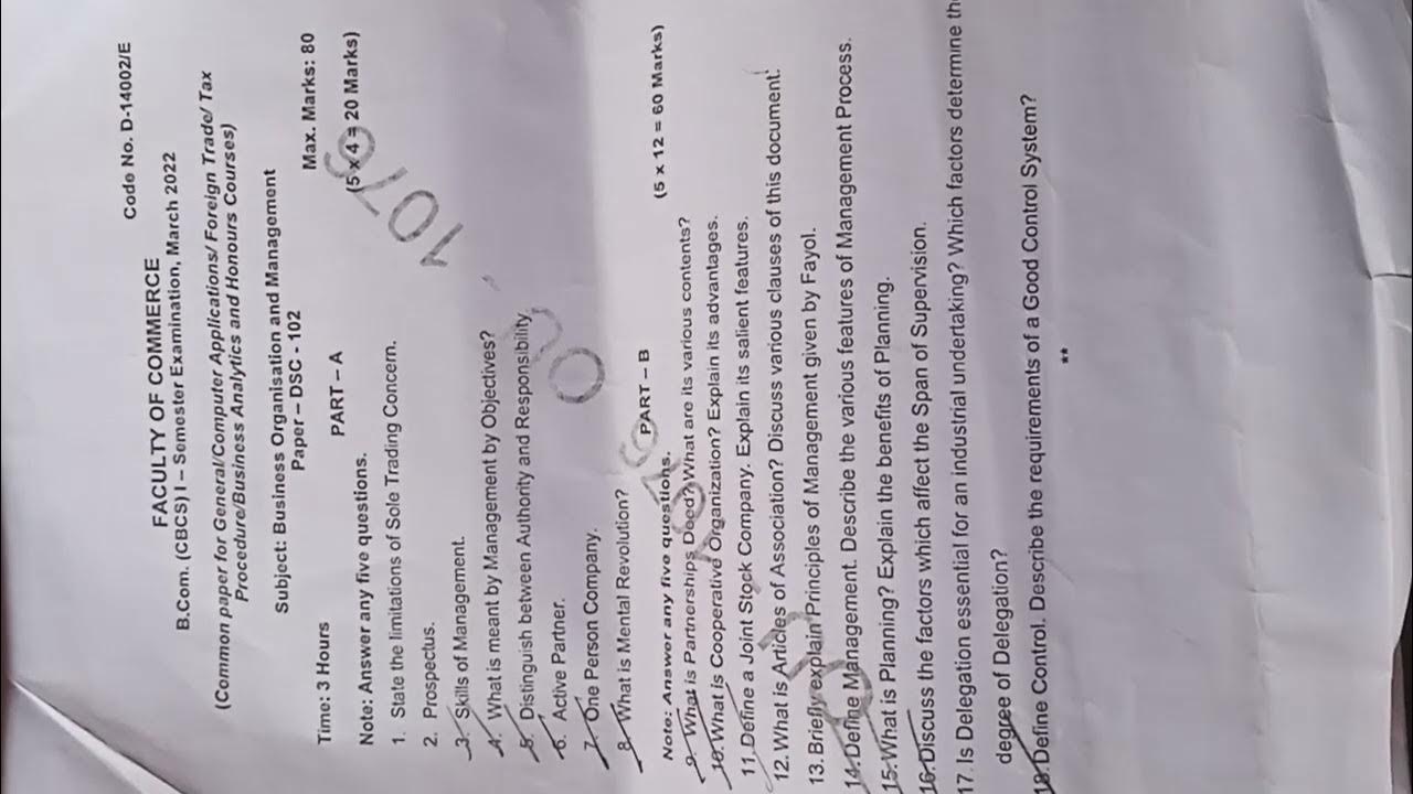 Degree 1st sem BOM important question paper of osmania university - YouTube