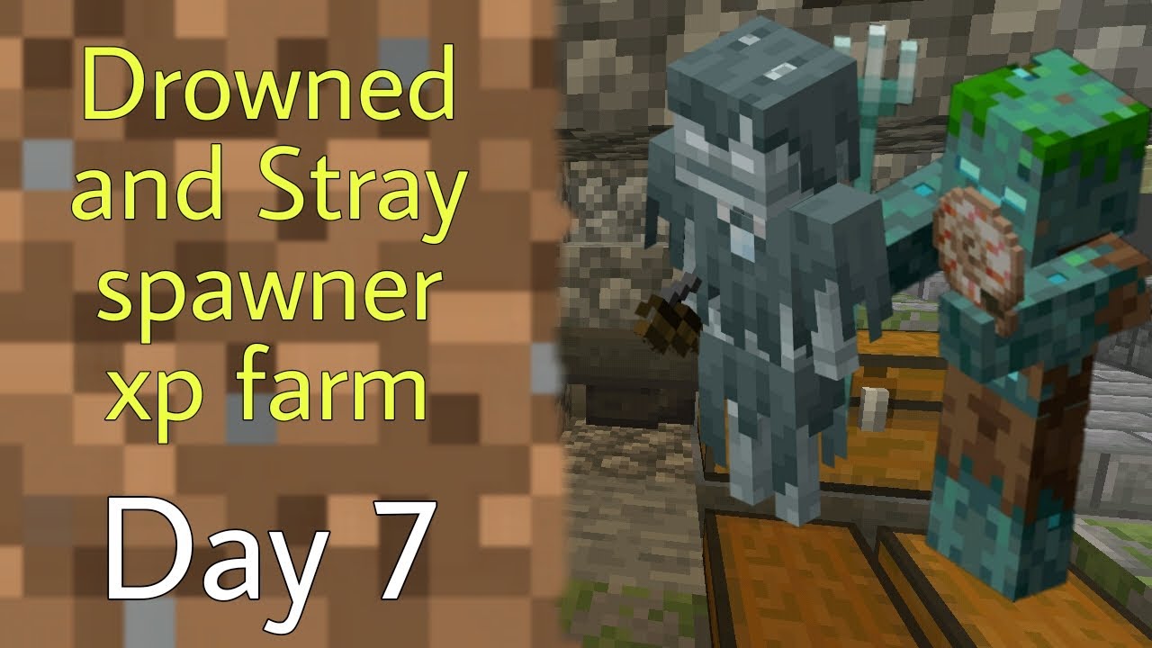 Drowned and Stray spawner xp farm in One Chunk Survival#7..........mcpe ...