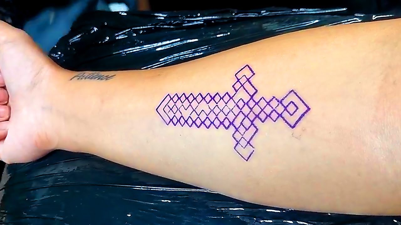 MY DIAMOND SWORD MINECRAFT TATTOO! (100K SUBS TATTOO CHALLENGE!) - YouTube