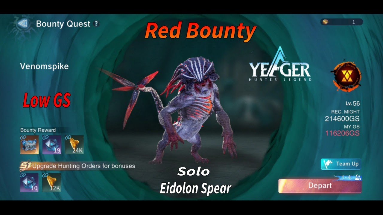 Yeager | Venomspike | Red Bounty | Eidolon Spear | Solo | Low GS - YouTube