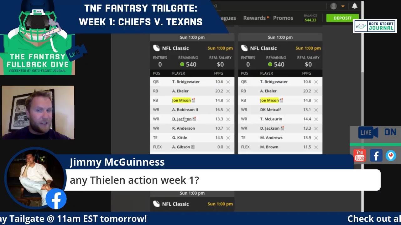 2020 Fantasy Football Week 1 DFS Draftkings Milly Maker Picks, Theory ...