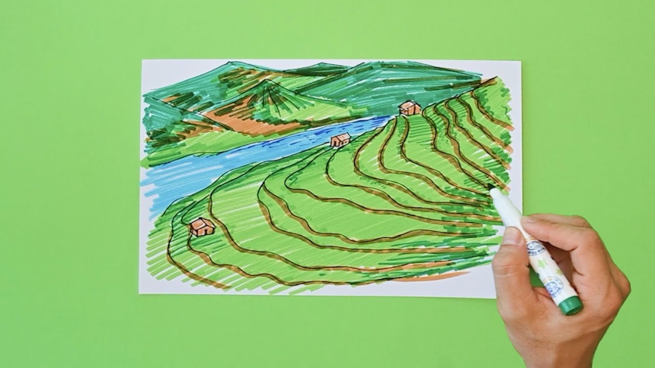 How to draw terrace farming - YouTube