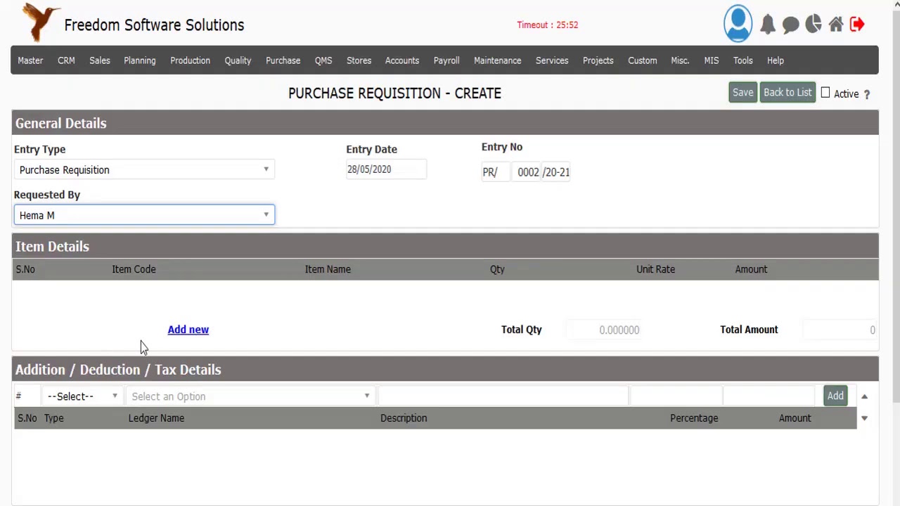 How to create purchase requisition in IentERPrises - YouTube