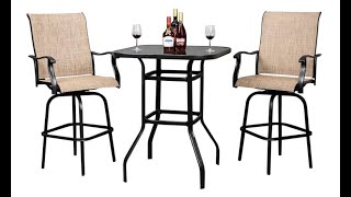 VINGLI 3PCS Patio Bar Set Swivel Bar Stools Set, Upgraded Outdoor Bistro Set (Black) - Overview
