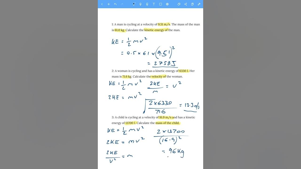 GCSE Physics: Equation Practice - Kinetic Energy with extension ...